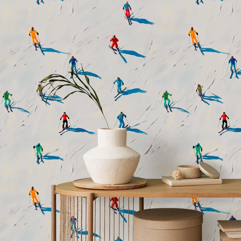 Playful Skiing Wallpaper - Winter Sports Theme With Vibrant Skiers on ...