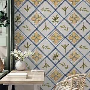 Mediterranean Tile Pattern Wallpaper - Peel and Stick Vintage Tile ...
