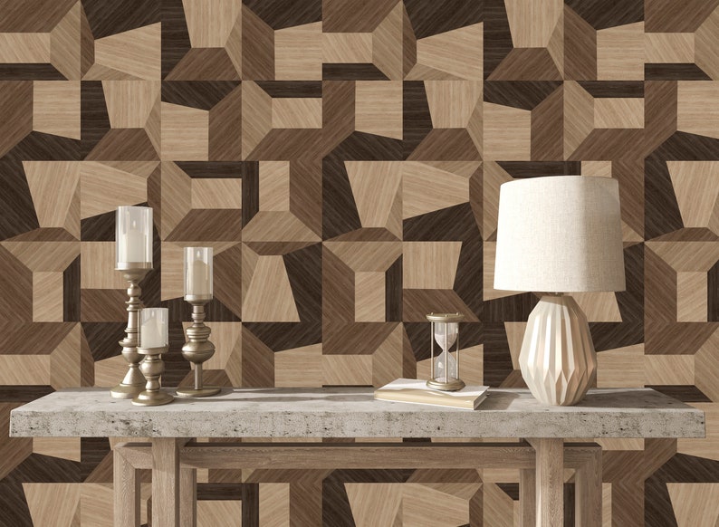 Geometric Wood Shapes Wallpaper: Abstract Wall Decor (peel and Stick ...