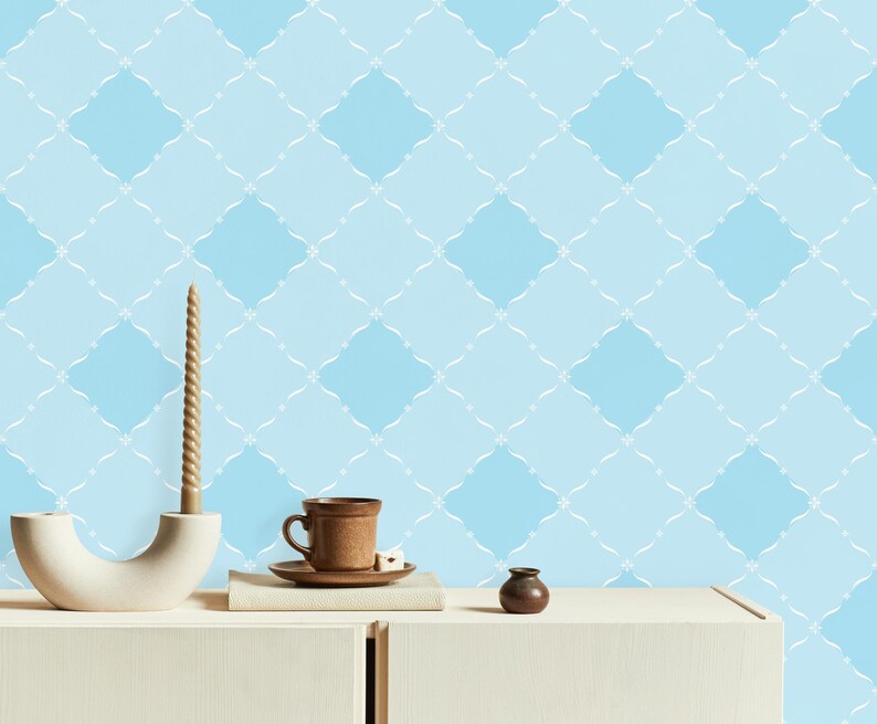 Dollhouse Blue Floral Tiles Wallpaper Peel and Stick Minimalist Flower ...