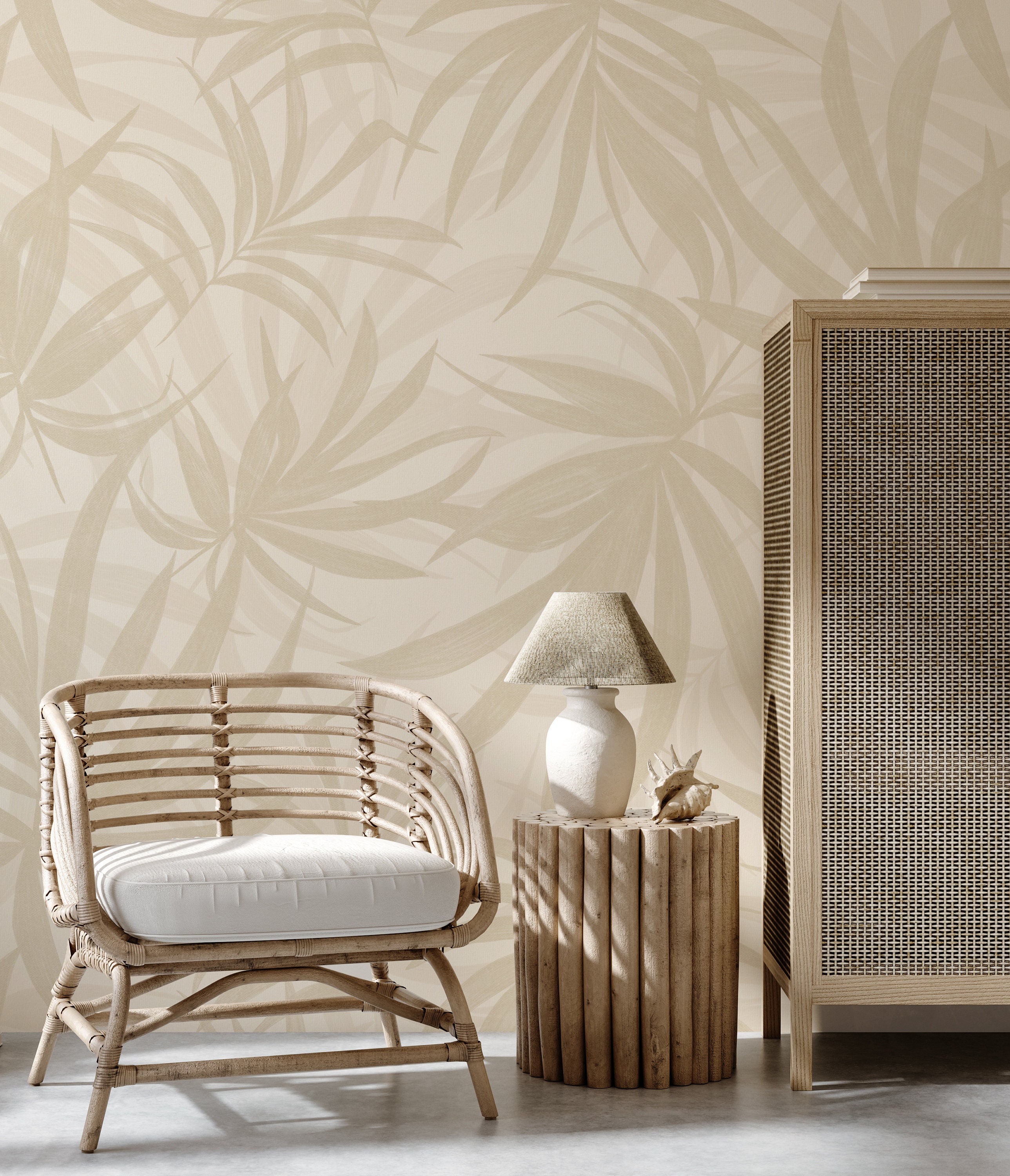 Neutral Beige Palm Leaf Wallpaper , Boho Palm Leaf, Floral Peel and ...