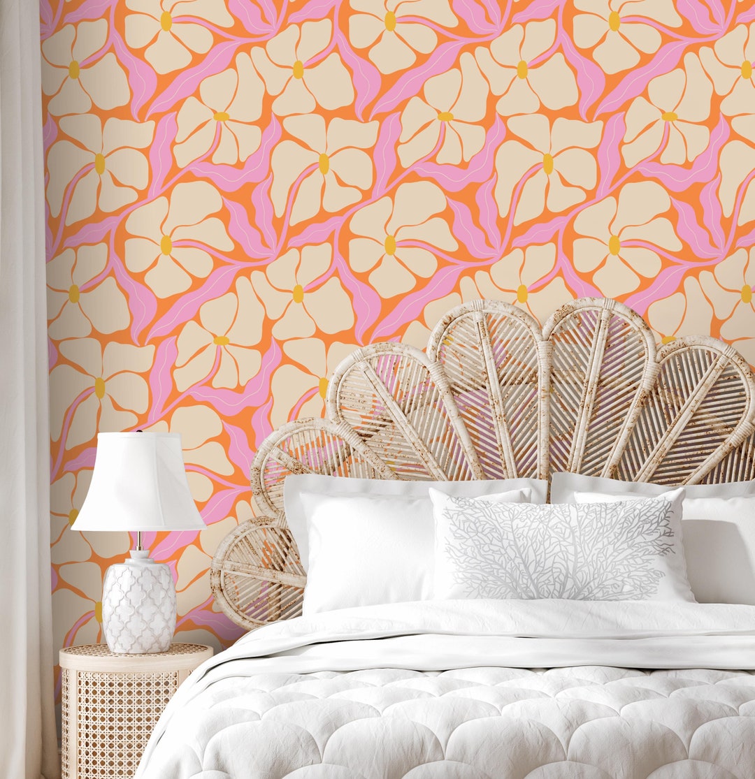 Groovy Pink Daisy Wallpaper - Funky Pink Peel and Stick - 50s 60s ...
