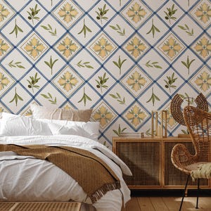 Mediterranean Tile Pattern Wallpaper - Peel and Stick Vintage Tile ...