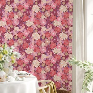 Peel and Stick Floral Pink Wallpaper Chic Botanical Art, Vibrant Groovy ...