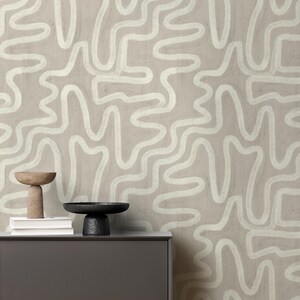 Beige Minimalist Abstract Wallpaper - Neutral Modern Squiggle Design ...