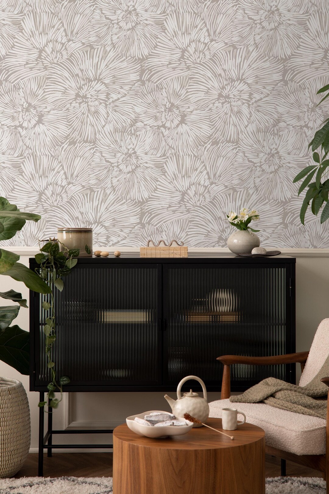 Neutral Beige Floral Wallpaper: Modern Botanical Peel and Stick - Etsy