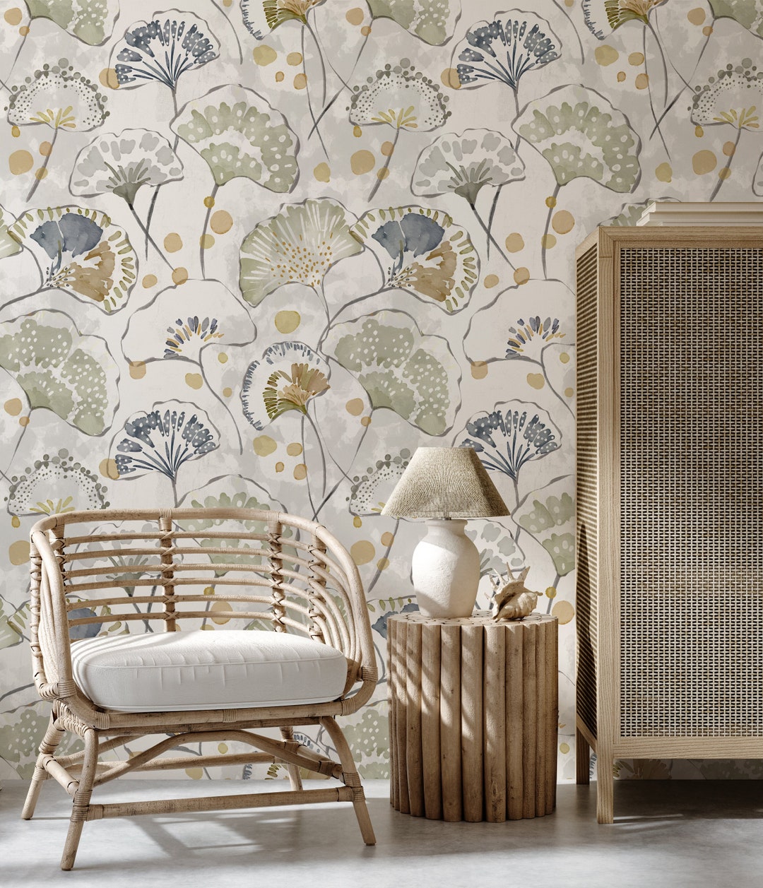 Watercolor Peel and Stick Wallpaper, Wild Flower Wallpaper, Blue and ...