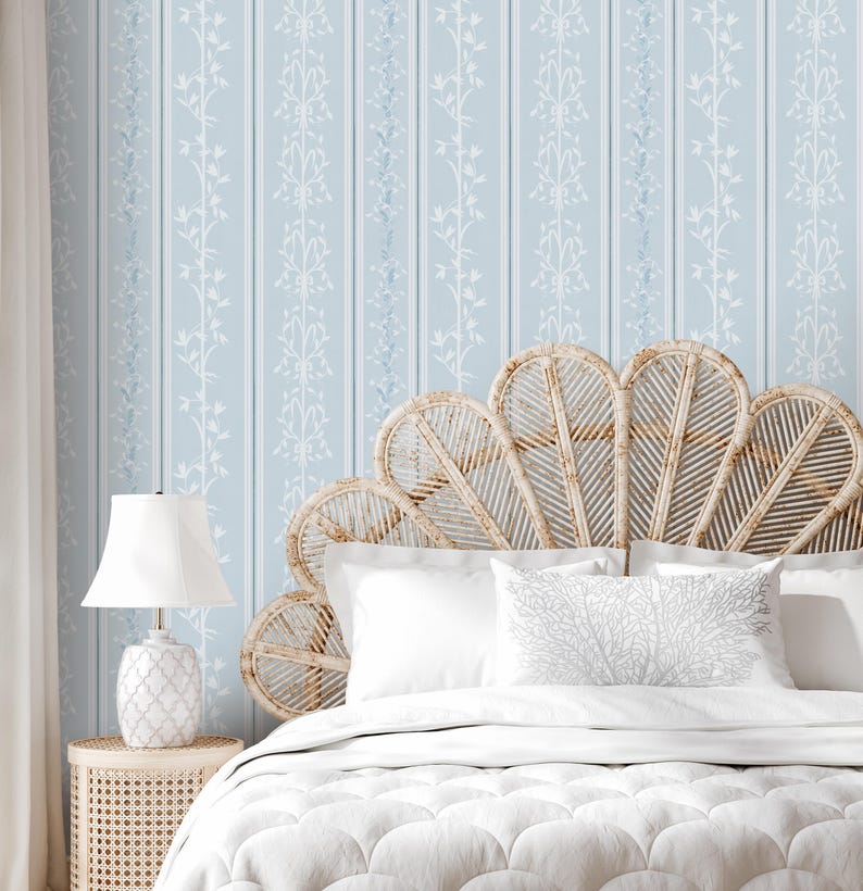 Vintage Floral Dollhouse Wallpaper: Baby Blue French Regency Peel and ...