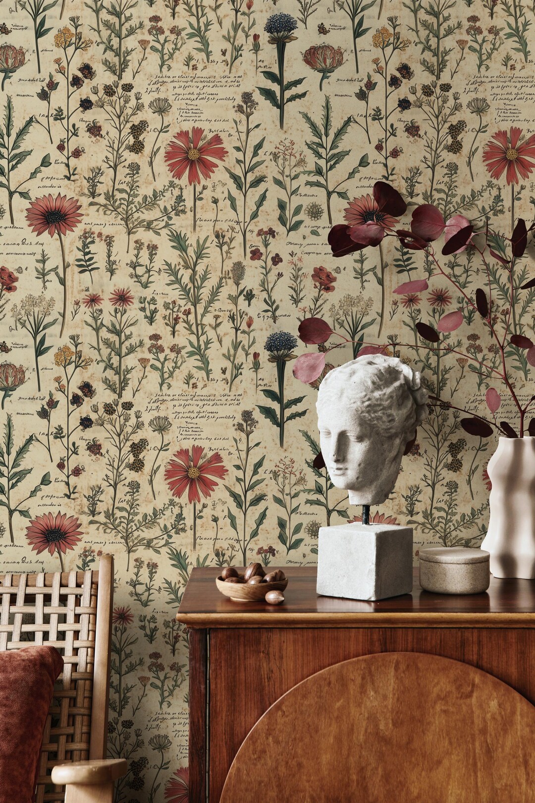 Vintage Botanical Wallpaper - Antique Floral Peel and Stick Wall ...