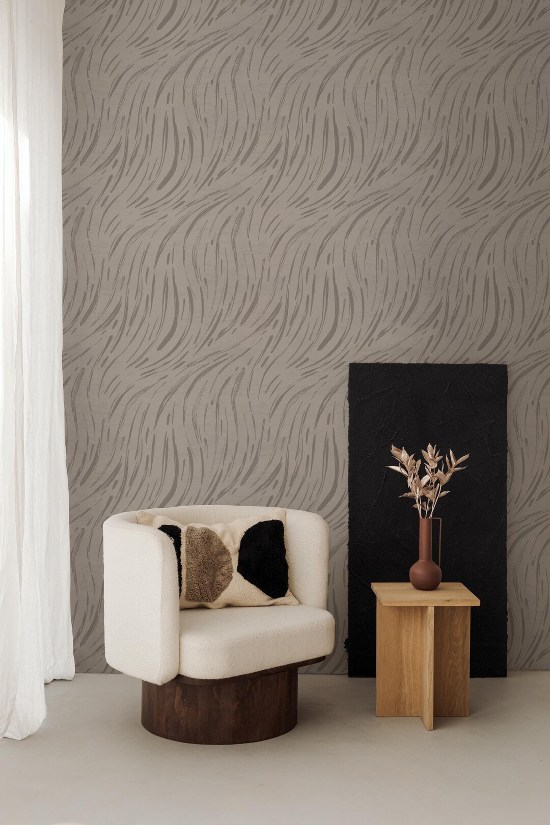 Neutral Swirl Pattern Wallpaper - Modern Beige and Gray Brushstroke ...