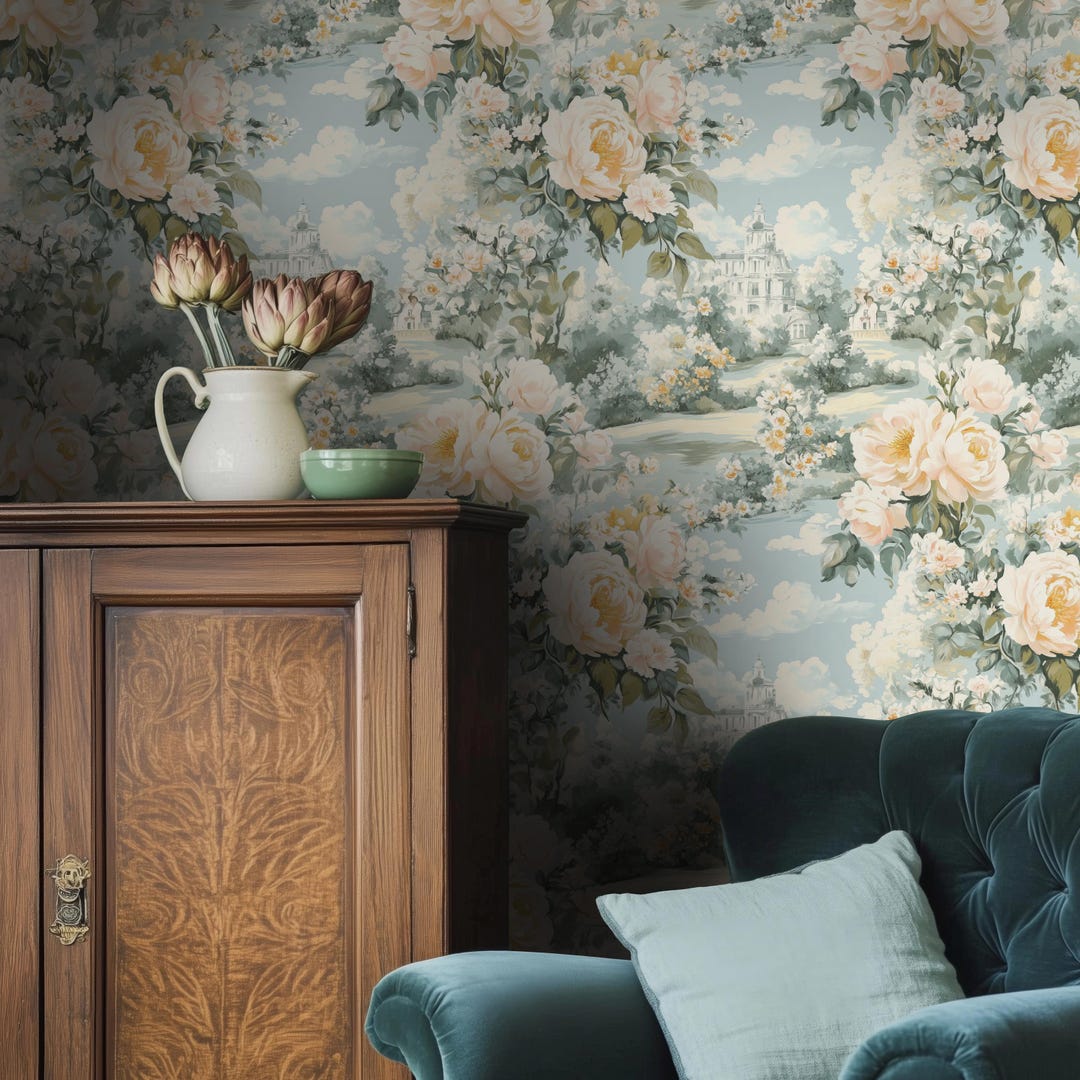 Antique Garden Scenic Bloom Wallpaper | Elegant Garden Accent for ...