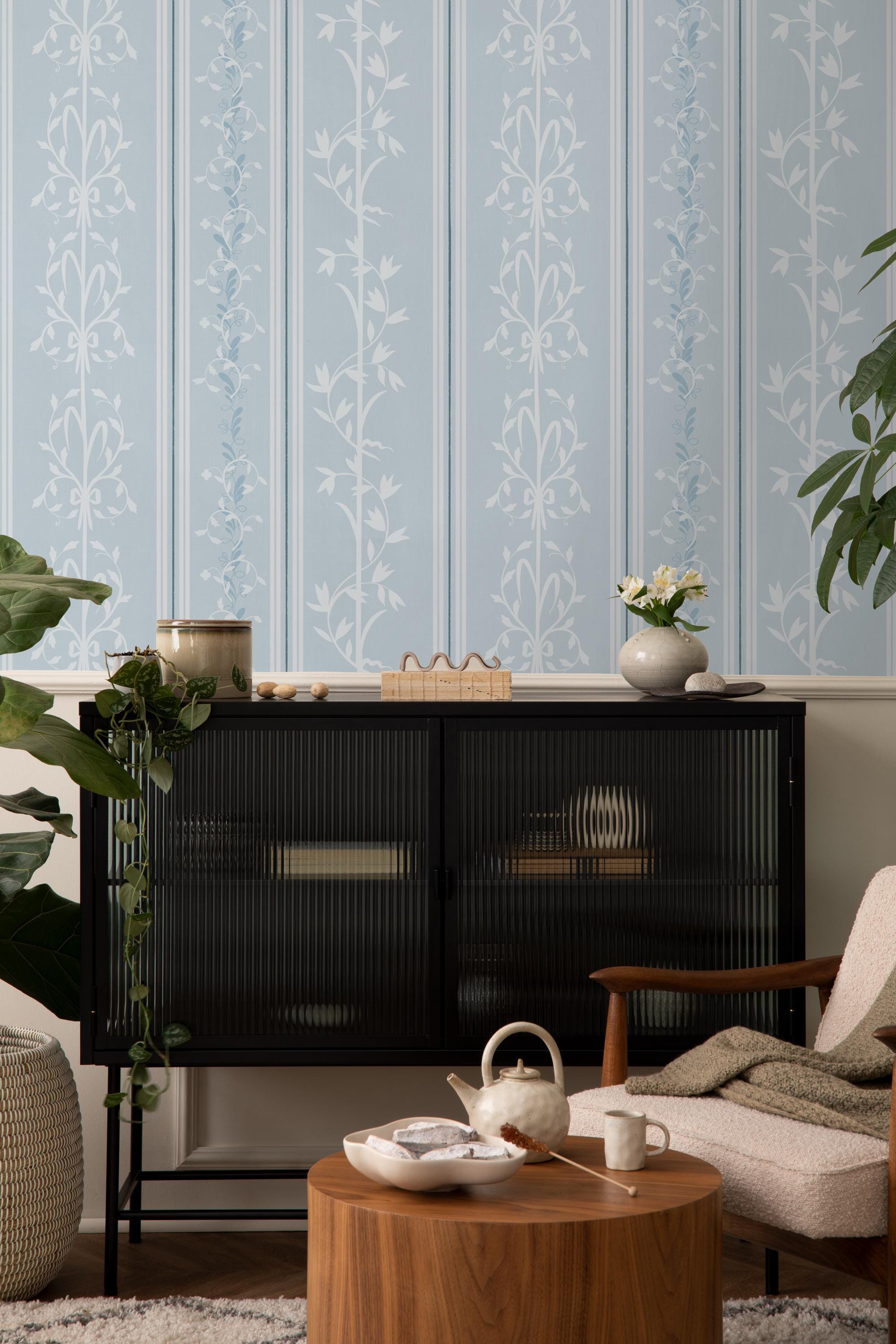 Vintage Floral Dollhouse Wallpaper: Baby Blue French Regency Peel and ...