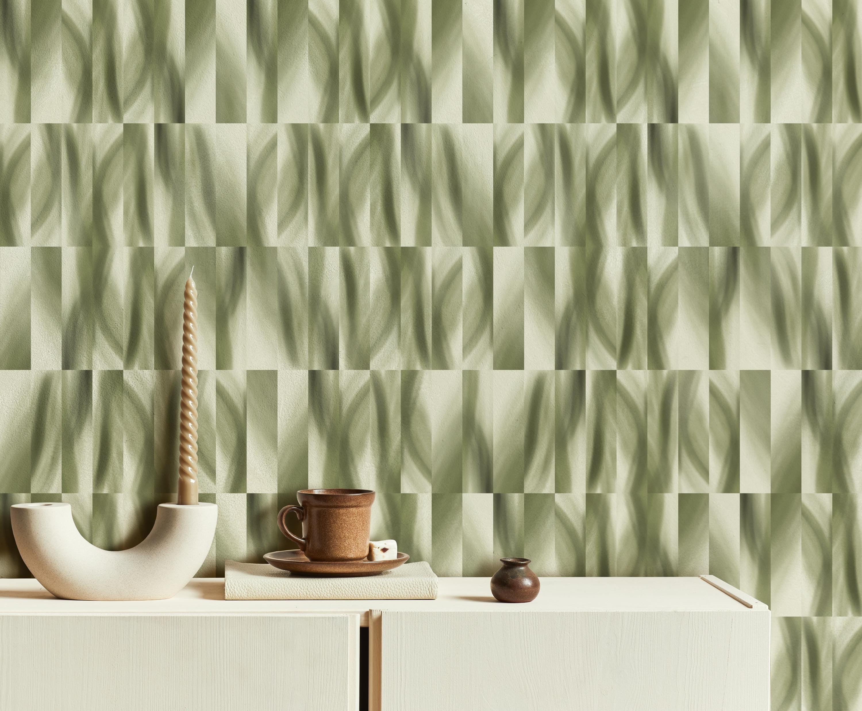 Sage Green Geometric Lines Wallpaper, Peel and Stick - Abstract Tile ...