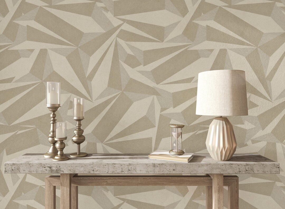 Geometric Beige Shapes Wallpaper, Scandinavian Contemporary Peel and ...