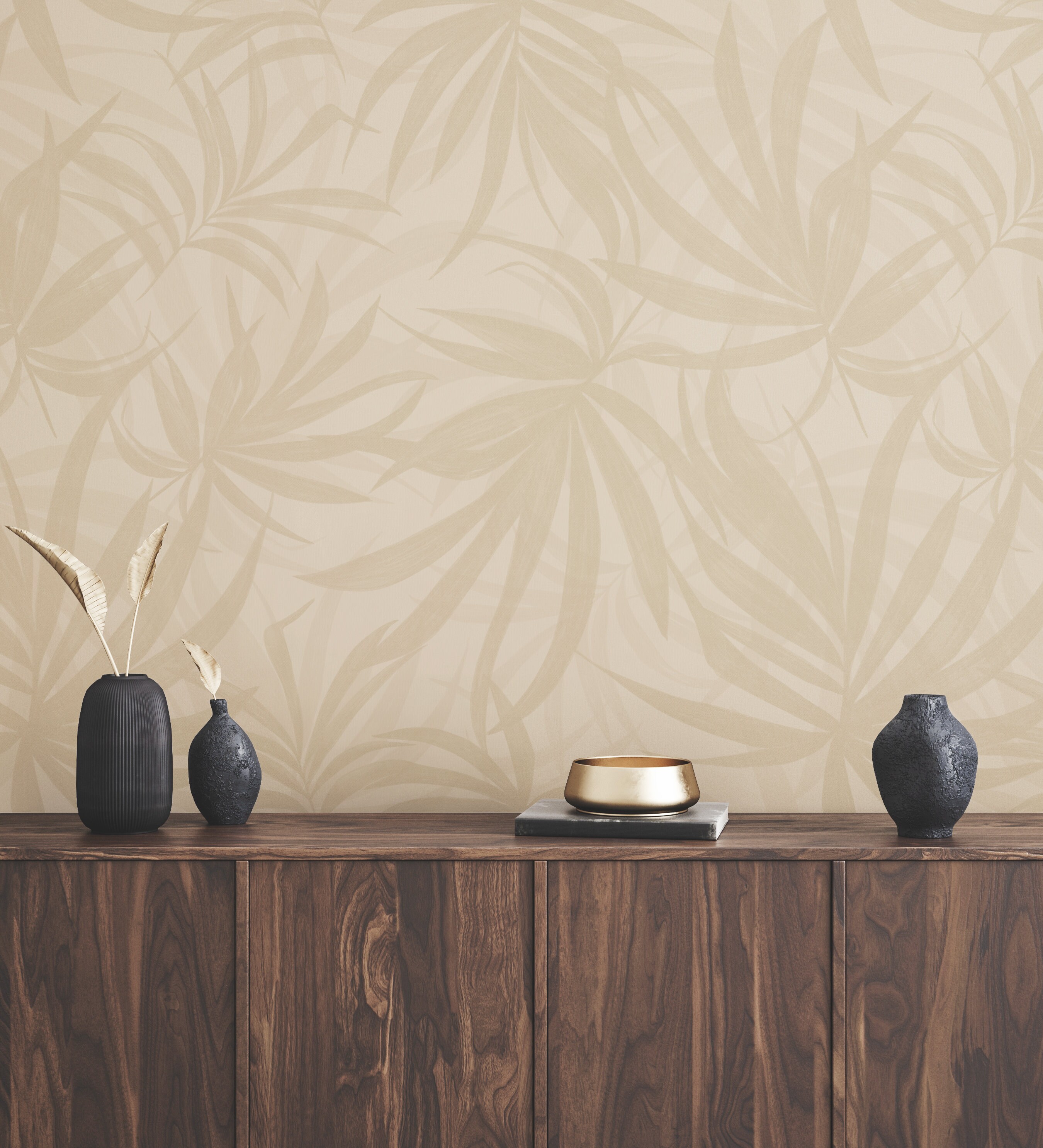 Neutral Beige Palm Leaf Wallpaper , Boho Palm Leaf, Floral Peel and ...