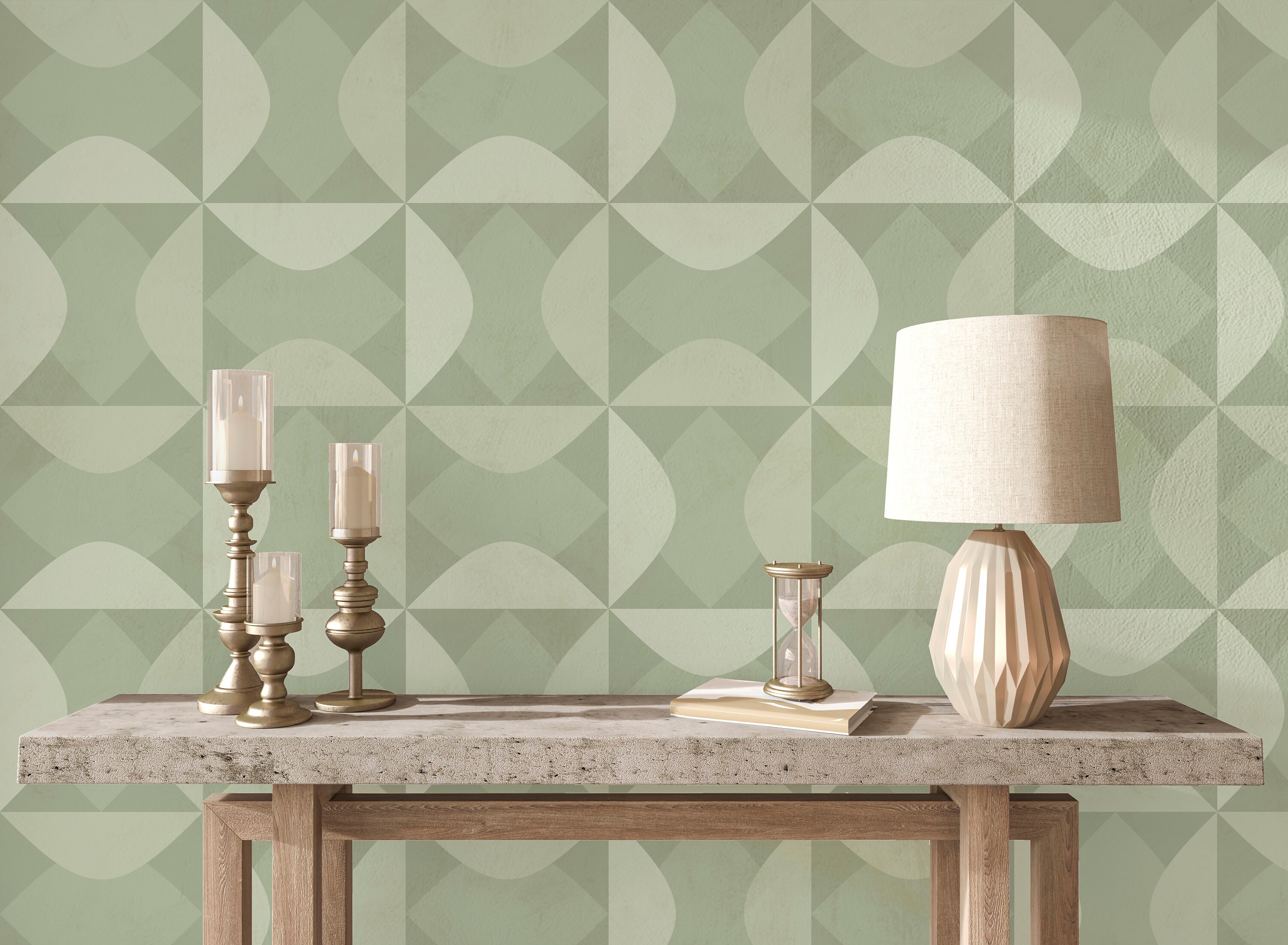 Green Mid Century Wallpaper, Peel and Stick Modern, Sage Green Shapes ...