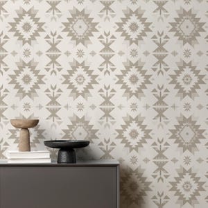 Neutral Boho Aztec Wallpaper - Beige and White Peel and Stick Wall ...