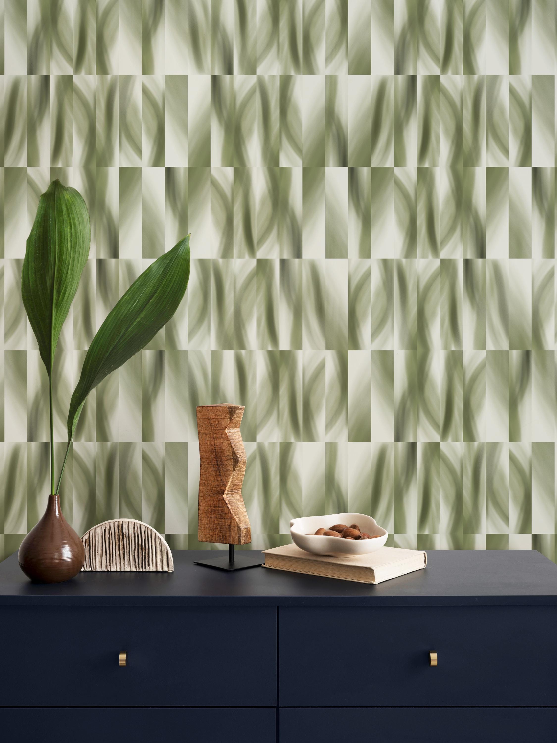 Sage Green Geometric Lines Wallpaper, Peel and Stick - Abstract Tile ...