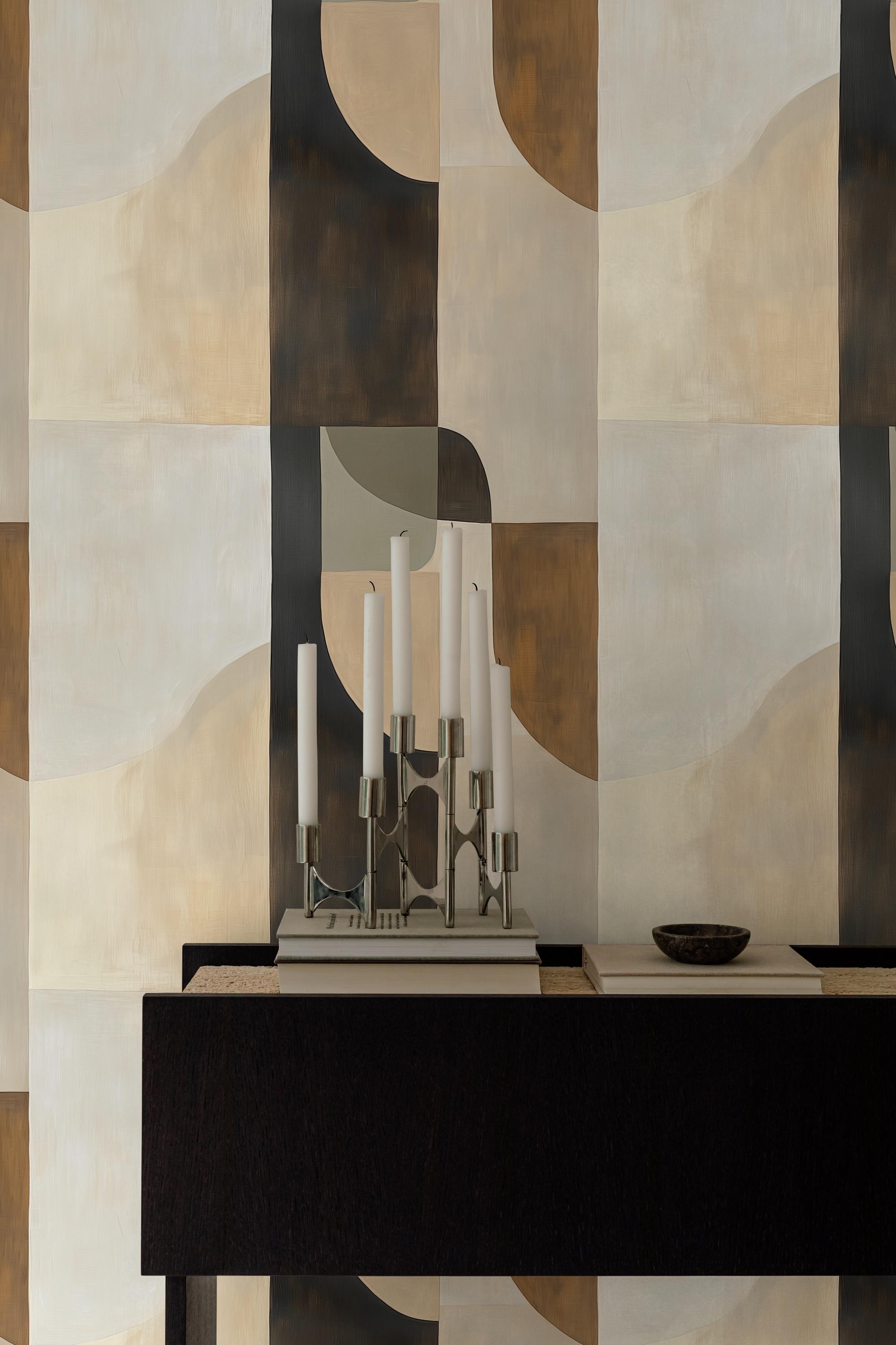 Geometric Abstract Wallpaper: Beige & Black Art Deco Wall Mural - Etsy