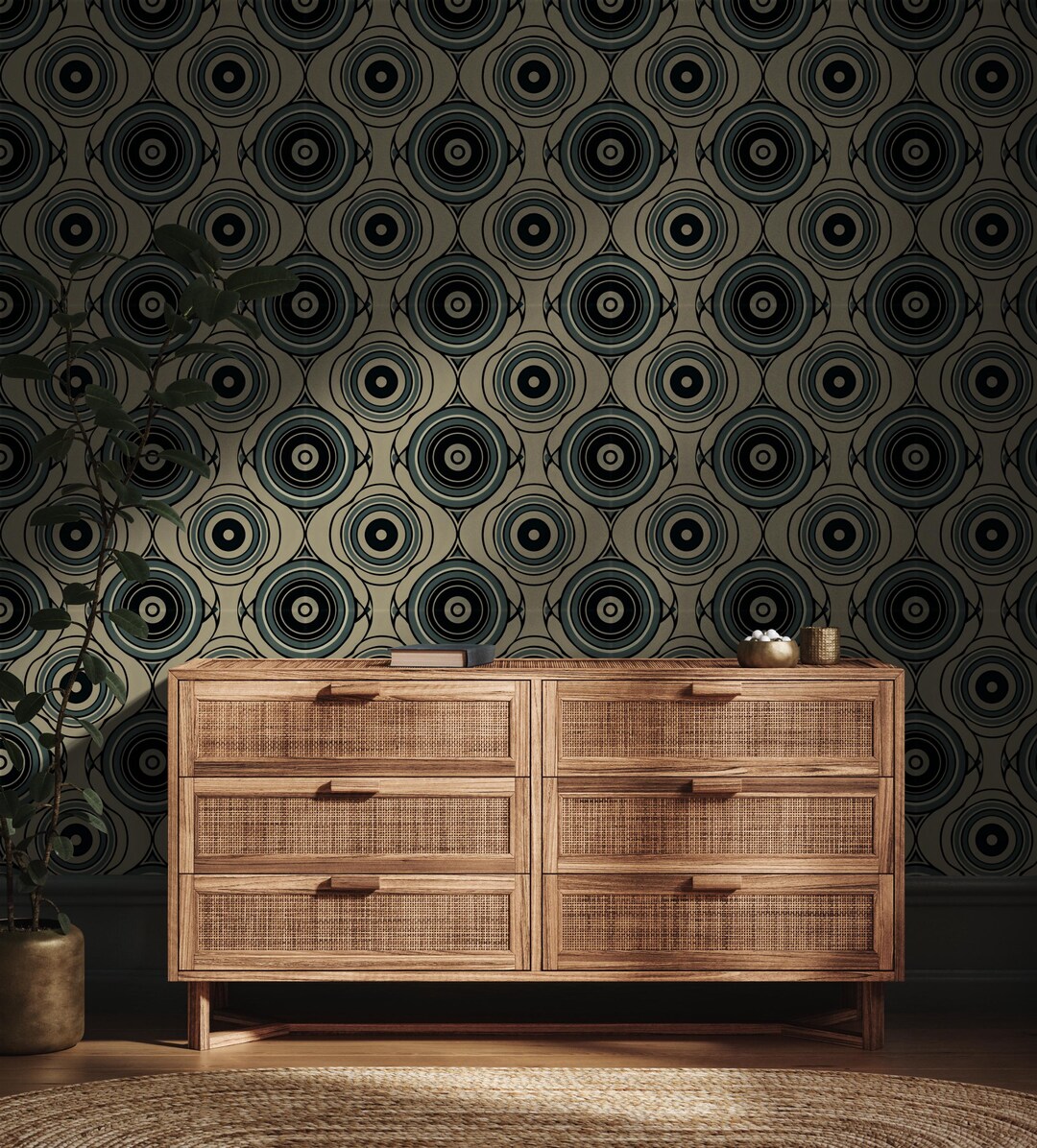 Mid-century Geometric Wallpaper - Retro Optical Wall Mural, Modern ...