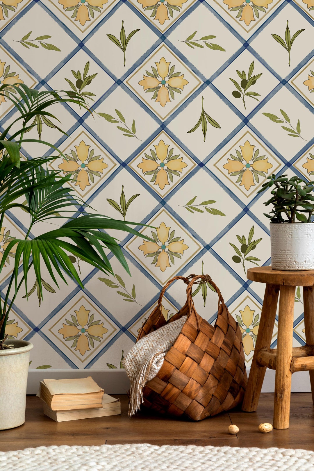 Mediterranean Tile Pattern Wallpaper - Peel and Stick Vintage Tile ...