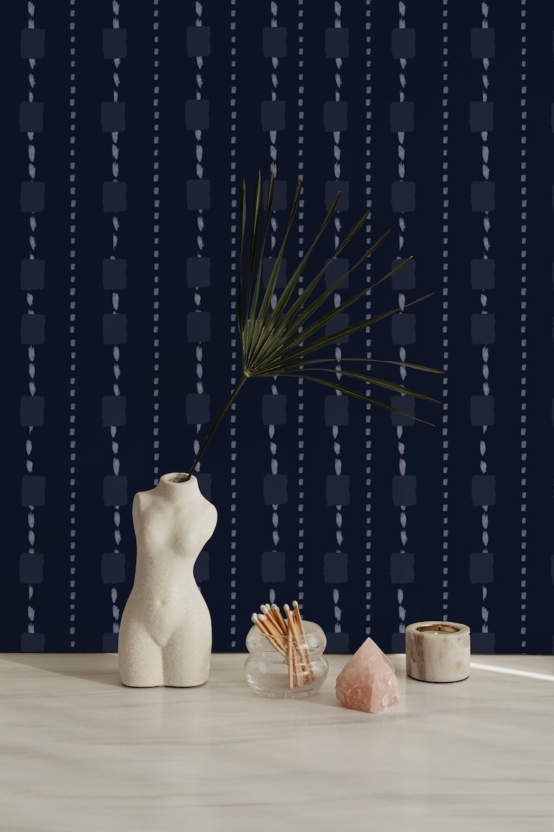 Navy Blue Geometric Wallpaper: Minimalist Line & Dot Pattern - Etsy