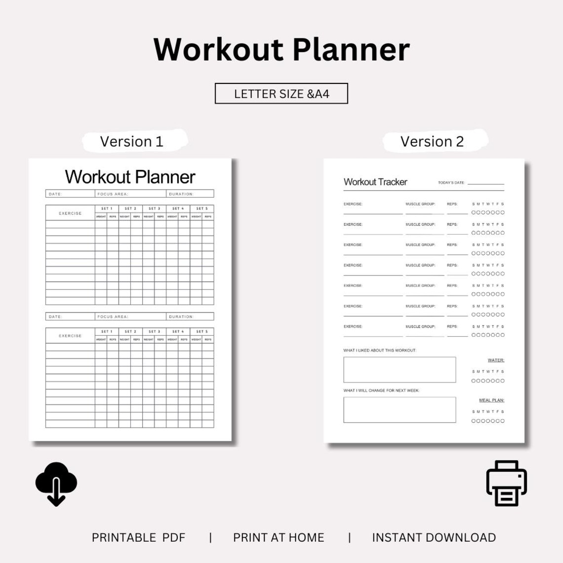 Printable Workout Planner Fitness Tracker Digital Exercise Planner ...