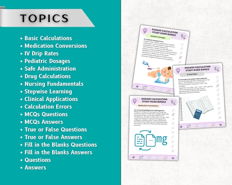 Complete Dosage Calculation Study Guide Bundle | Drug Calculations ...