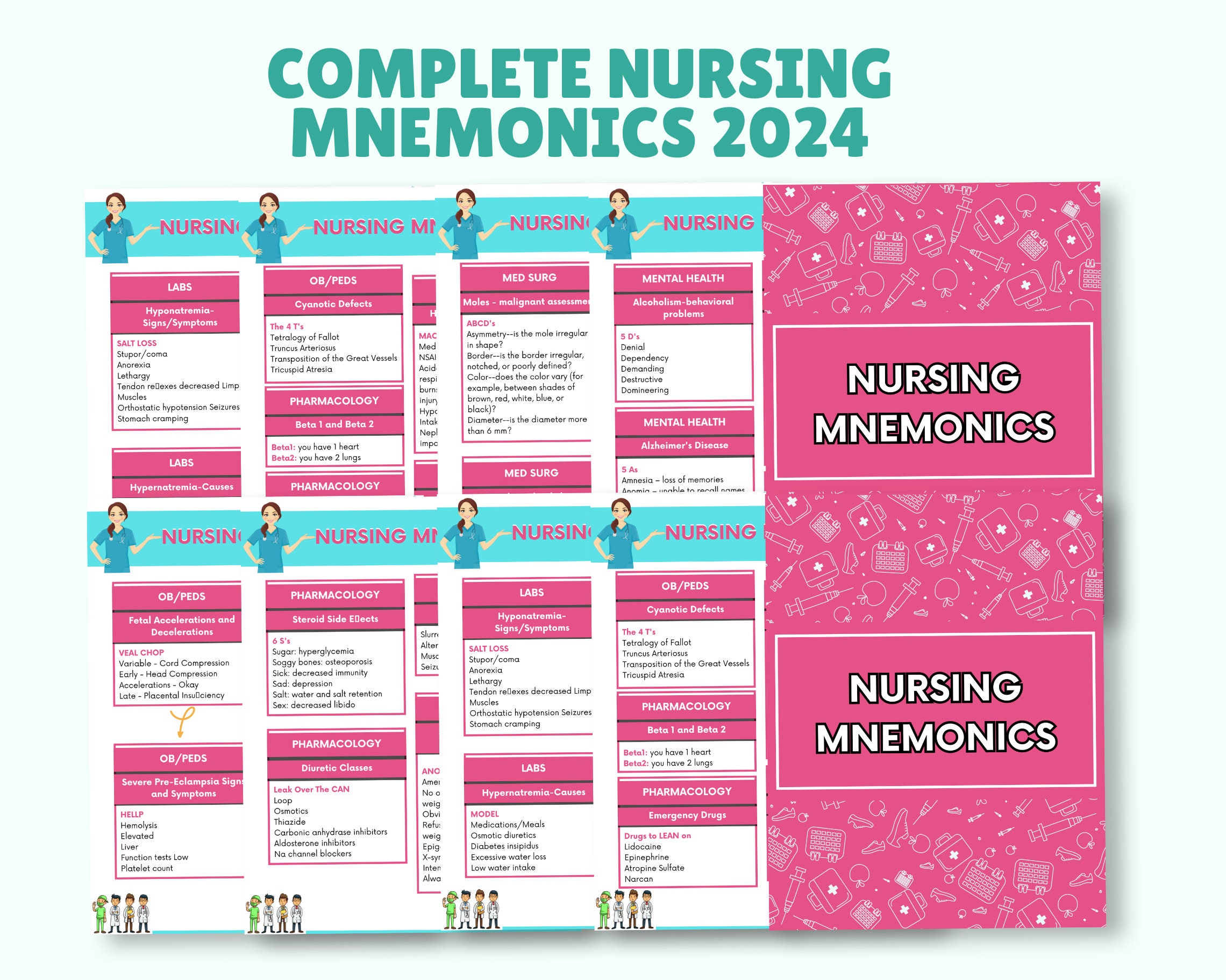 Nursing Mnemonics Cheat Sheet Bundle, Nursing Study Guide, Med Surg ...