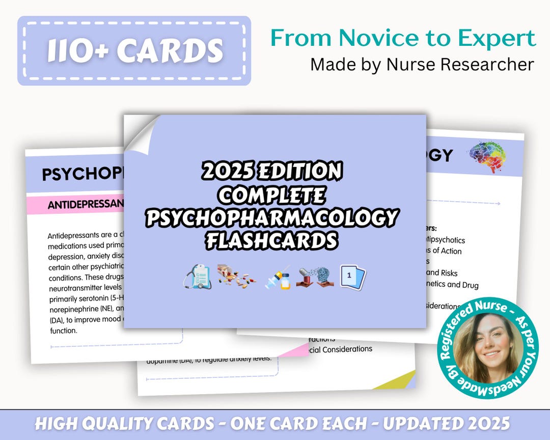 Psychopharmacology Cheat Sheet Flashcards Bundle, Psychiatric Nursing ...