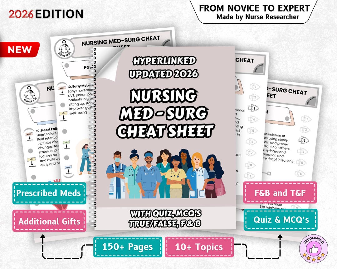 Med Surg Nursing Cheat Sheet Bundle 2026, Hyperlinked Study Guide, With ...