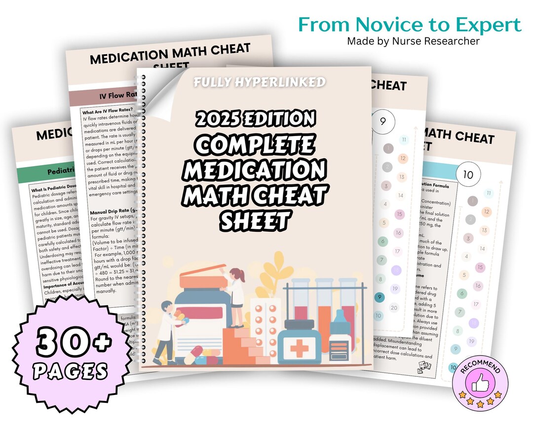 Hyperlinked Medication Math Cheat Sheet, Bonus Medication Log, Weight ...