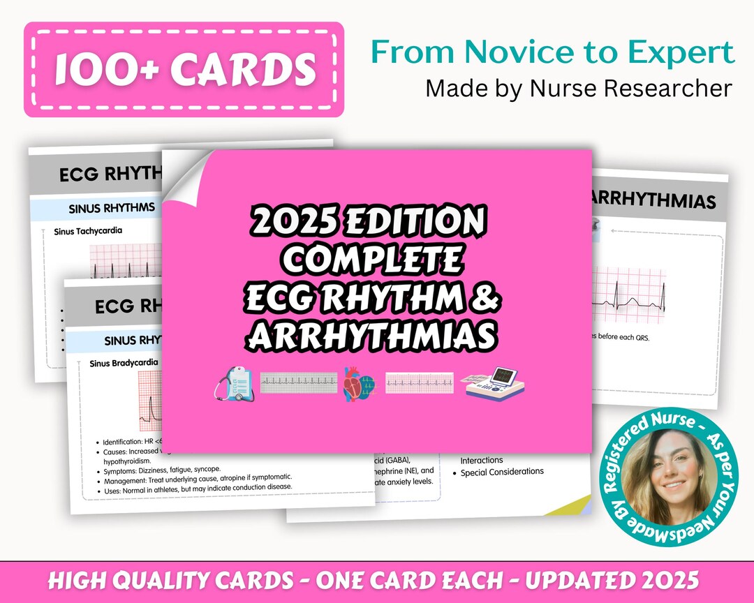 ECG Rhythm & Dysrhythmias, Cheat Sheets, 100 Rhythms, Cardiac ICU ...