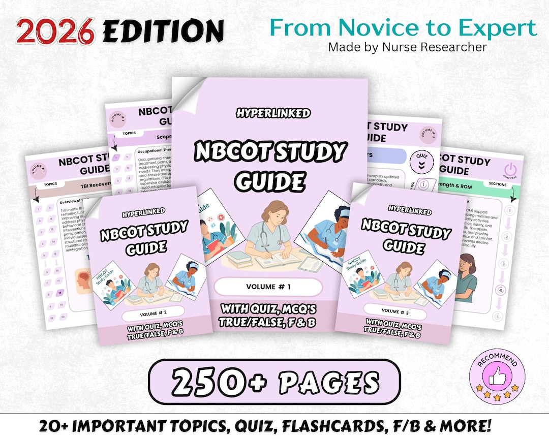 NBCOT Study Guide 2026 OT + COTA Exam Prep 250+ Page, Hyperlinked Quiz ...