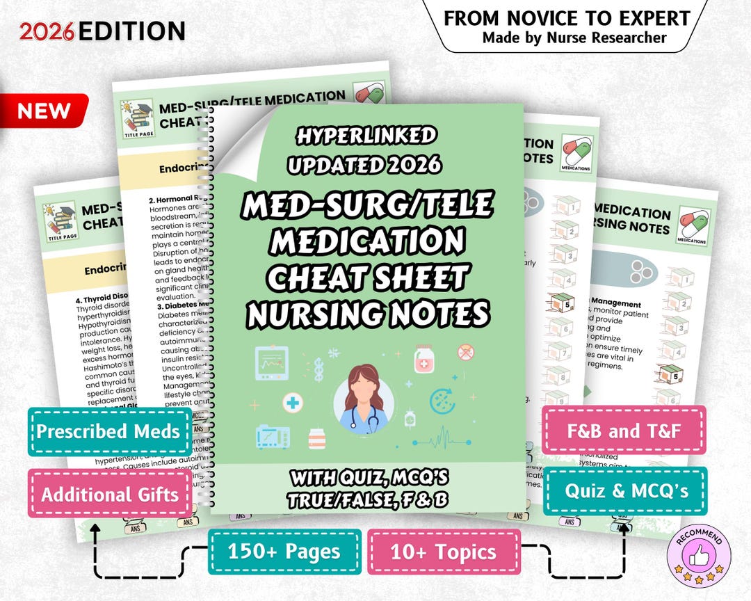 Med-surg Tele Medication Cheat Sheet Hyperlinked With Quiz, F/B, True ...