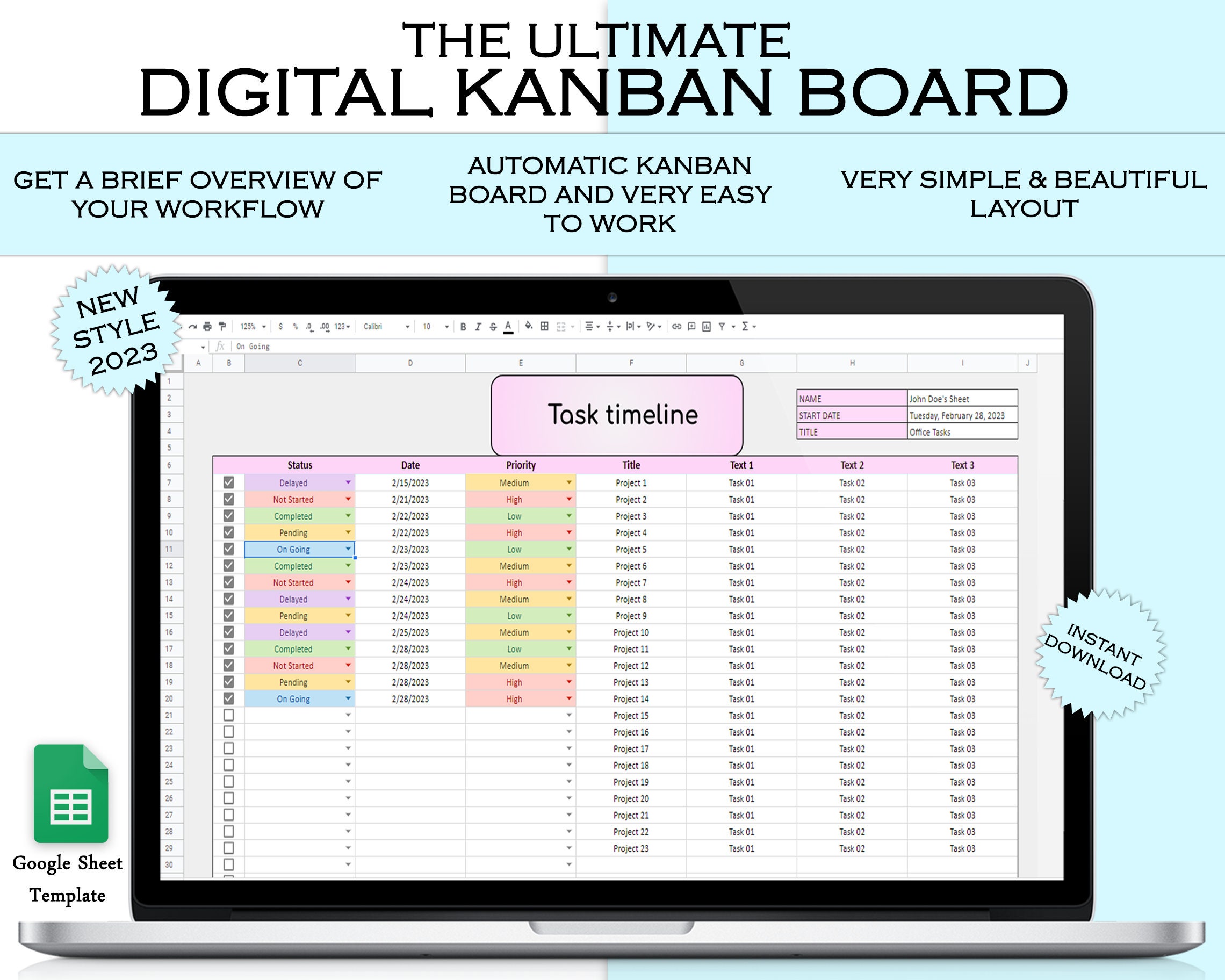 Kanban Board Excel Template 202 Kanban Board Google Sheets - Etsy Australia