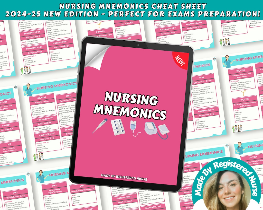 Nursing Mnemonics Cheat Sheet Bundle, Nursing Study Guide, Med Surg ...
