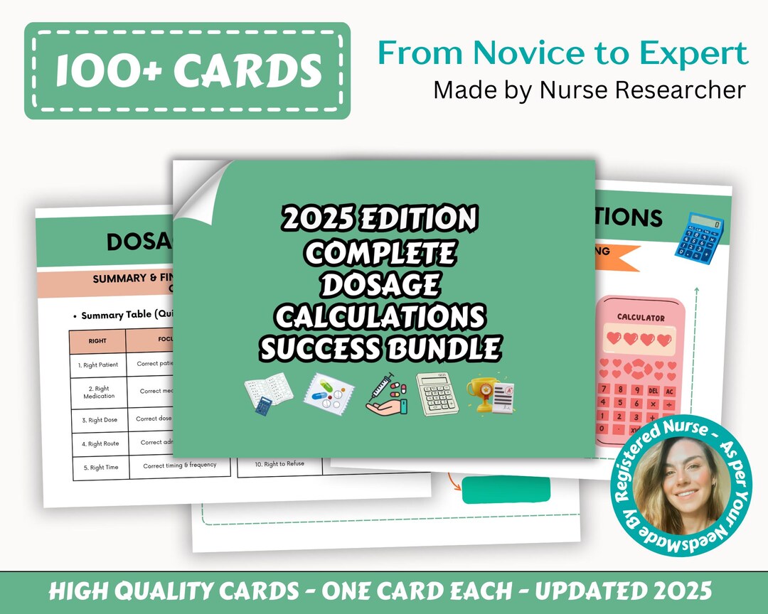 Complete Dosage Calculation Flashcards Bundle, Drug Calculations Study ...