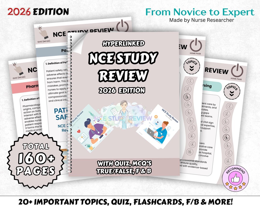Full NCE Study Guide, 15+ Topics, Quiz and F/B, Hyperlinked, Digital ...
