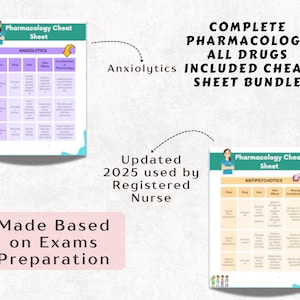 Pharmacology Cheat Sheet Bundle, Nursing Notes Study Guide | 200+ Drug ...