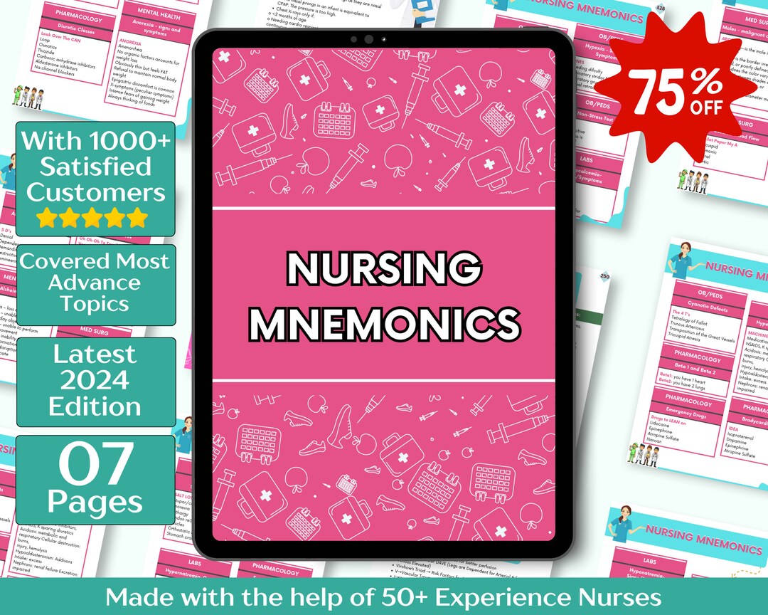 Nursing Mnemonics Cheat Sheet Bundle, Nursing Study Guide, Med Surg ...