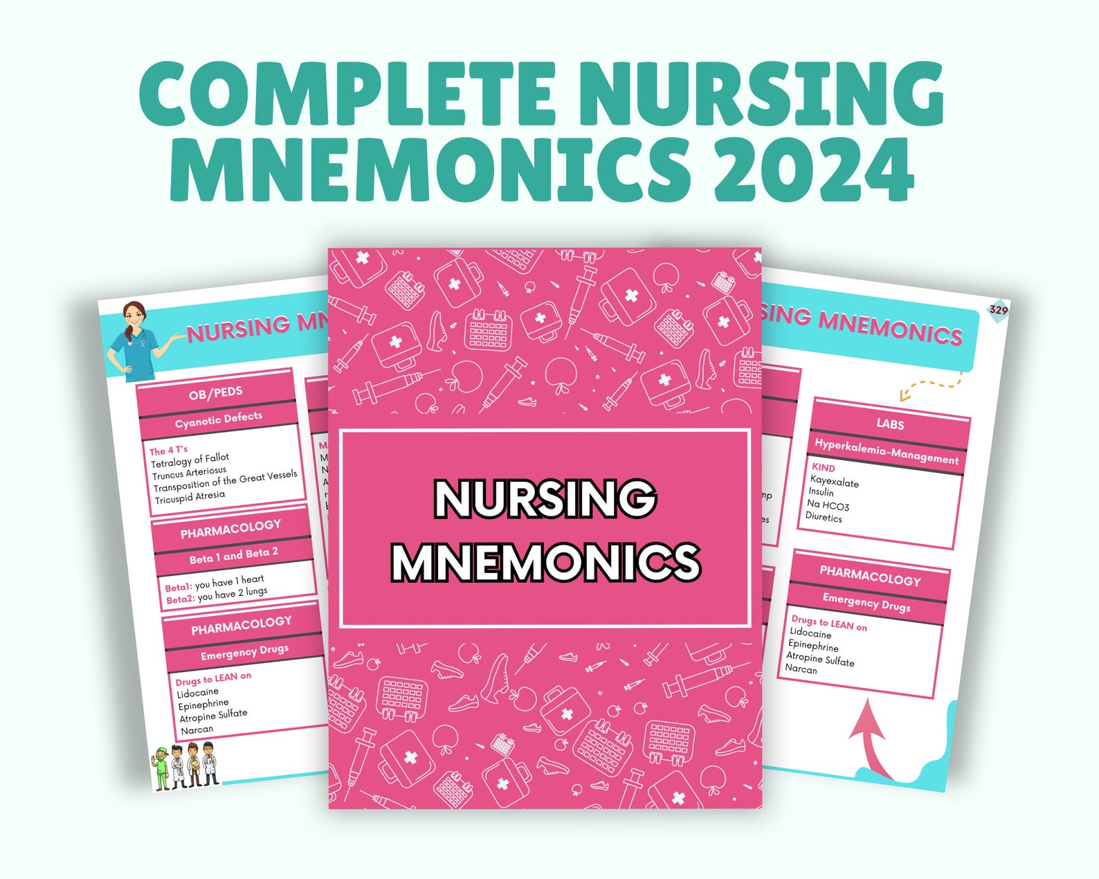 Nursing Mnemonics Cheat Sheet Bundle, Nursing Study Guide, Med Surg ...