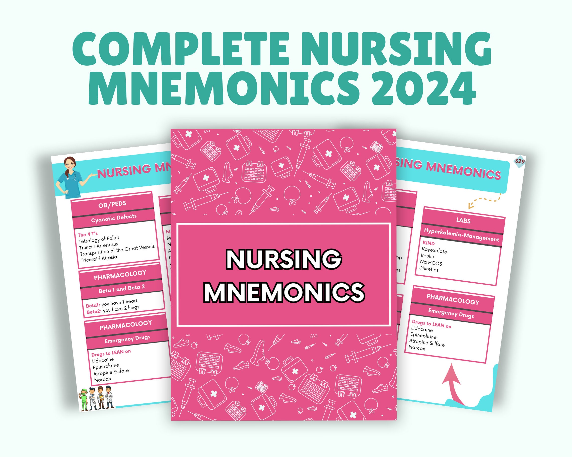 Nursing Mnemonics Cheat Sheet Bundle, Nursing Study Guide, Med Surg ...