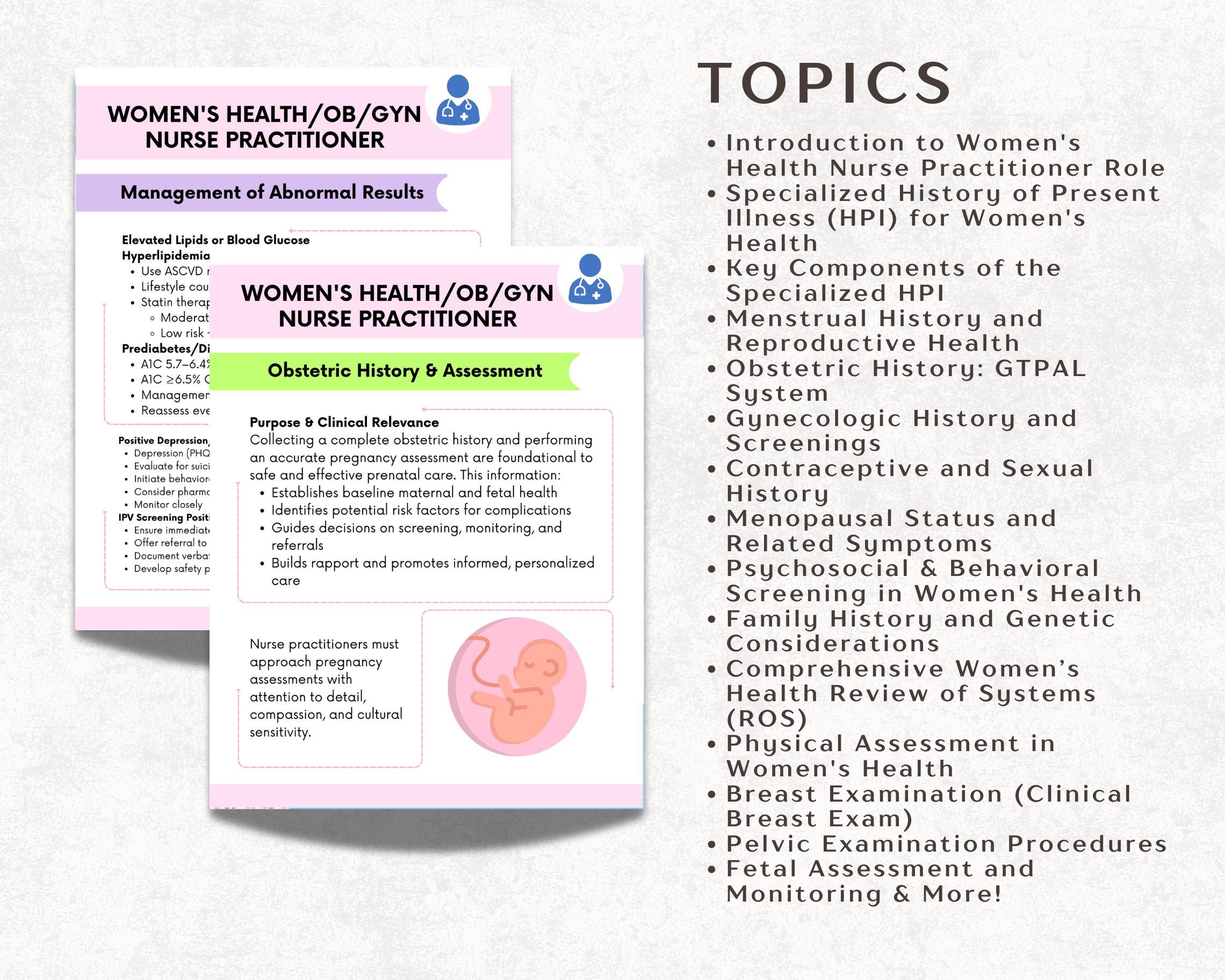 NP Women's Health OB Gyn Nurse Practitioner Quick Clinical Guide & Study Reference, Fnp Study ...