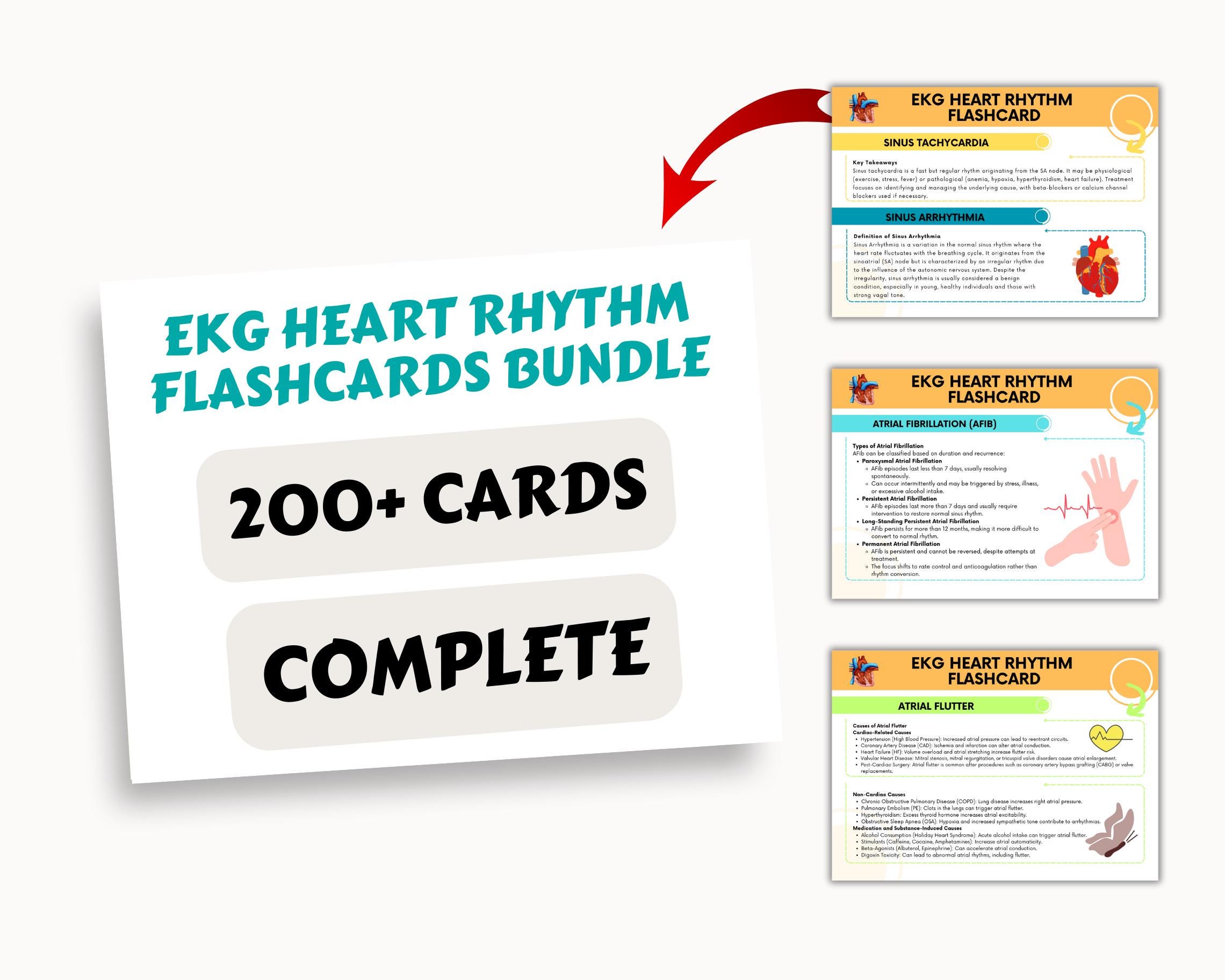 200+ EKG and Heart Rhythm Flashcards, EKG Study Guide, ECG or Ekg Interpretation, Cardiac Study ...