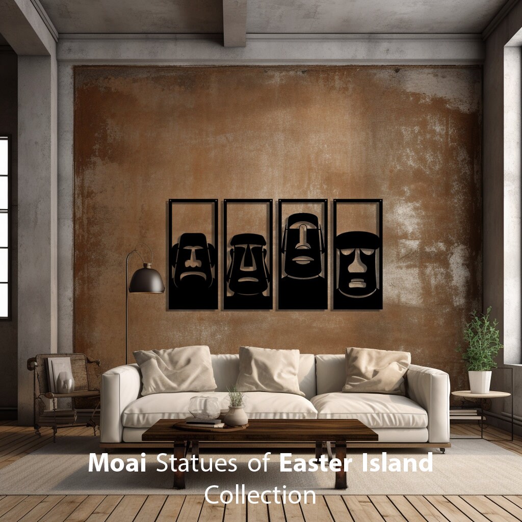 Moai Statues of Easter Island Metal Wall Art Easter Island Moai Art ...