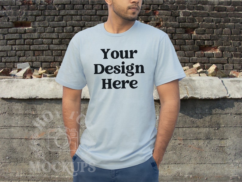 Light Blue Gildan 64000 Mockup Blue Tshirt Mock up Model Male Model ...