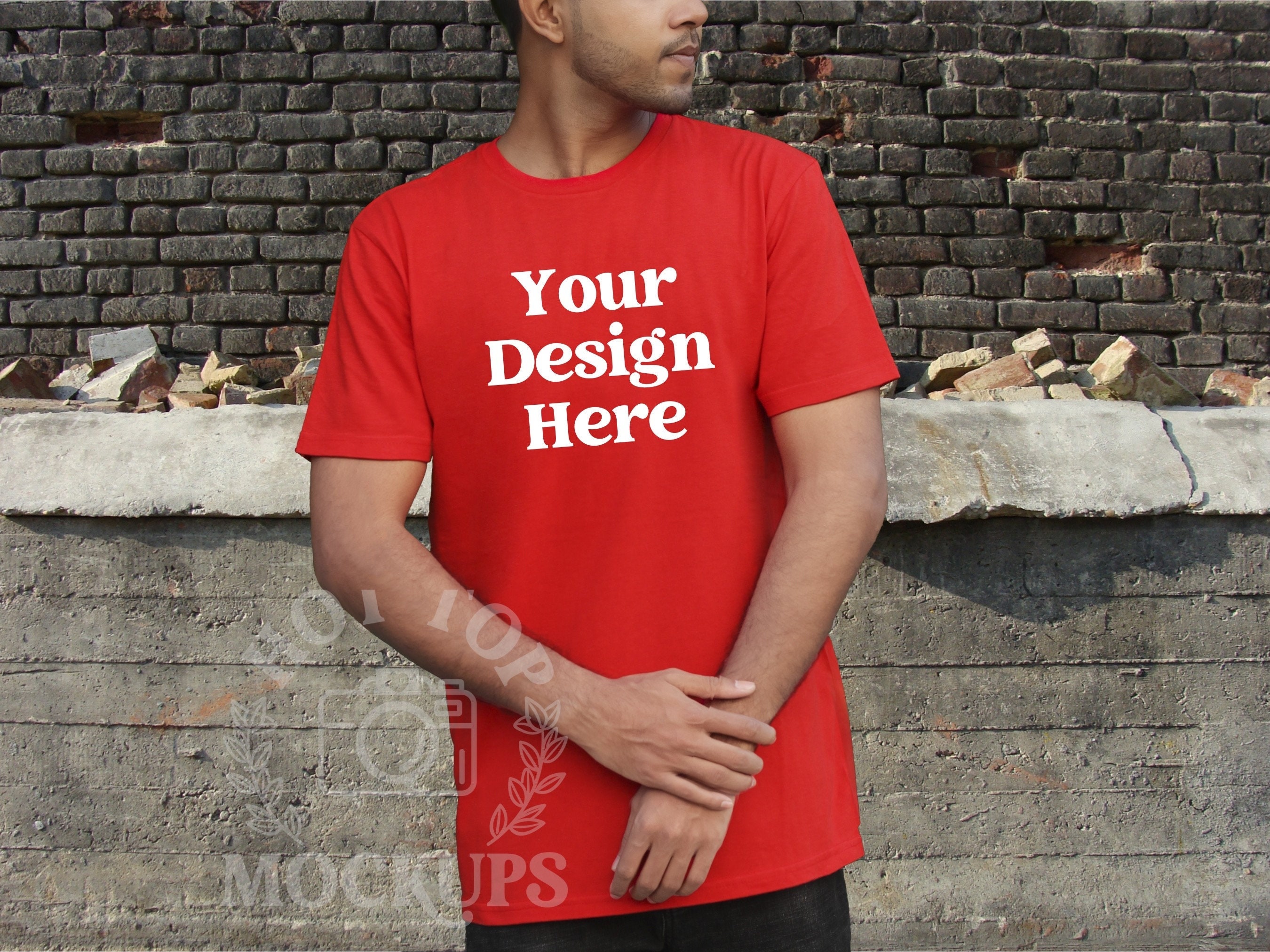 Red Gildan 64000 Mockup Red Tshirt Mock up Model | Male Model Mockup ...