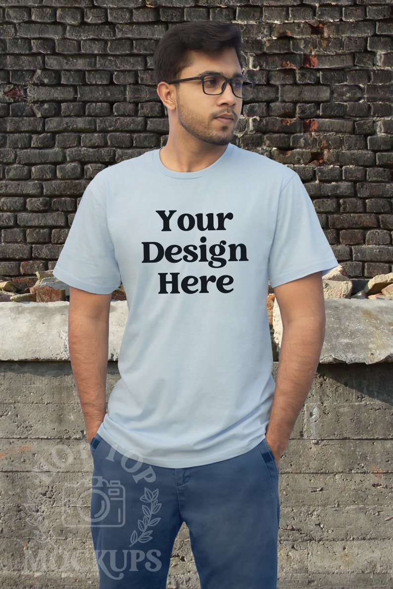 Light Blue Gildan 64000 Mockup Blue Tshirt Mock up Model Male Model ...