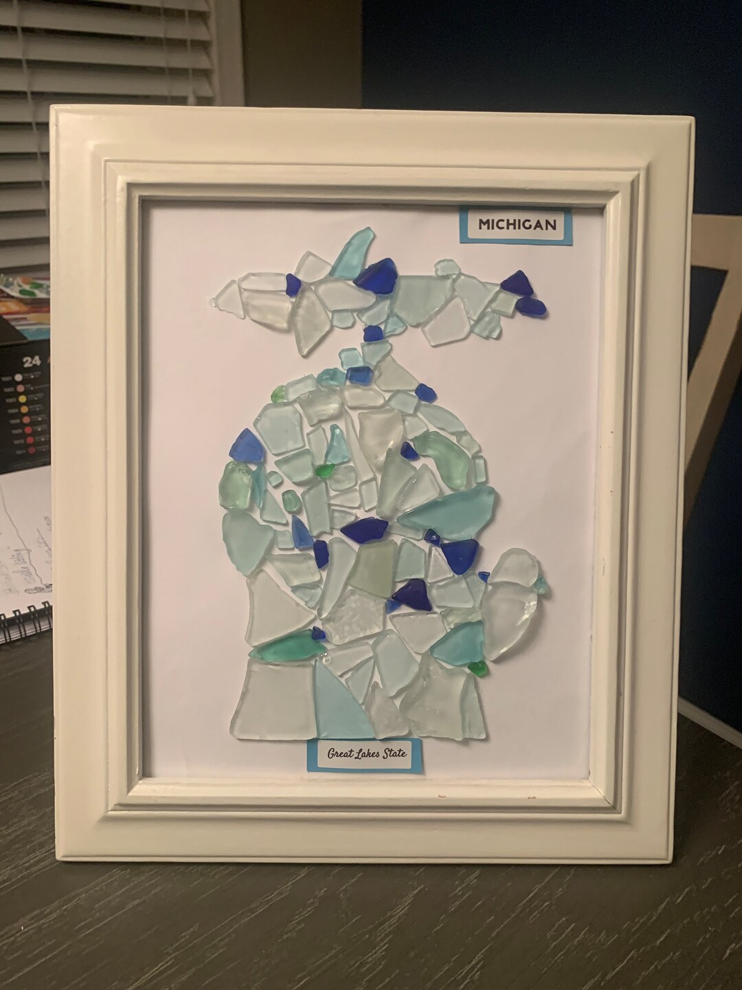 Beach Glass Map of Michigan Picture Frame, Michigan Map Home Decor ...